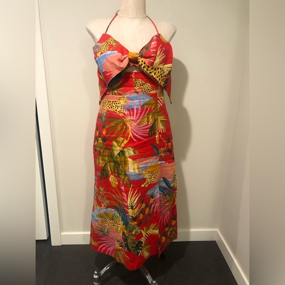 FARM Rio | Dresses | Farm Rio Tropical Jungle Bow Midi Dress M | Poshmark